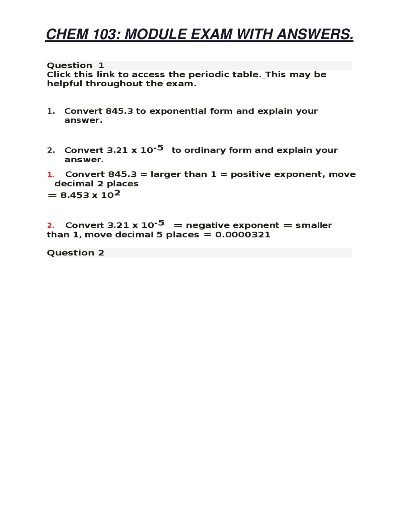 Chemistry Module Exam Answers | Exams Chemistry | Docsity