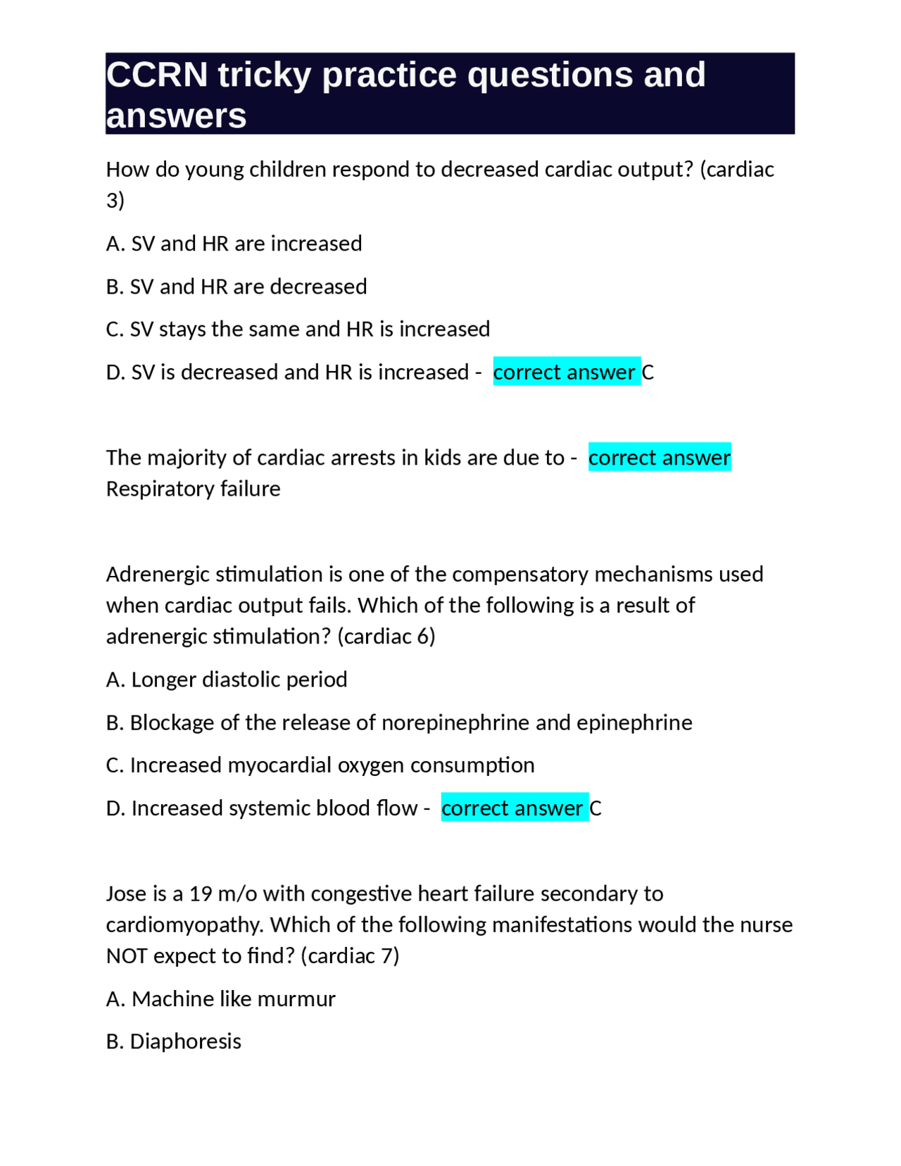CCRN Practice Q&A for Multiple System Disorders | Exams Medicine | Docsity