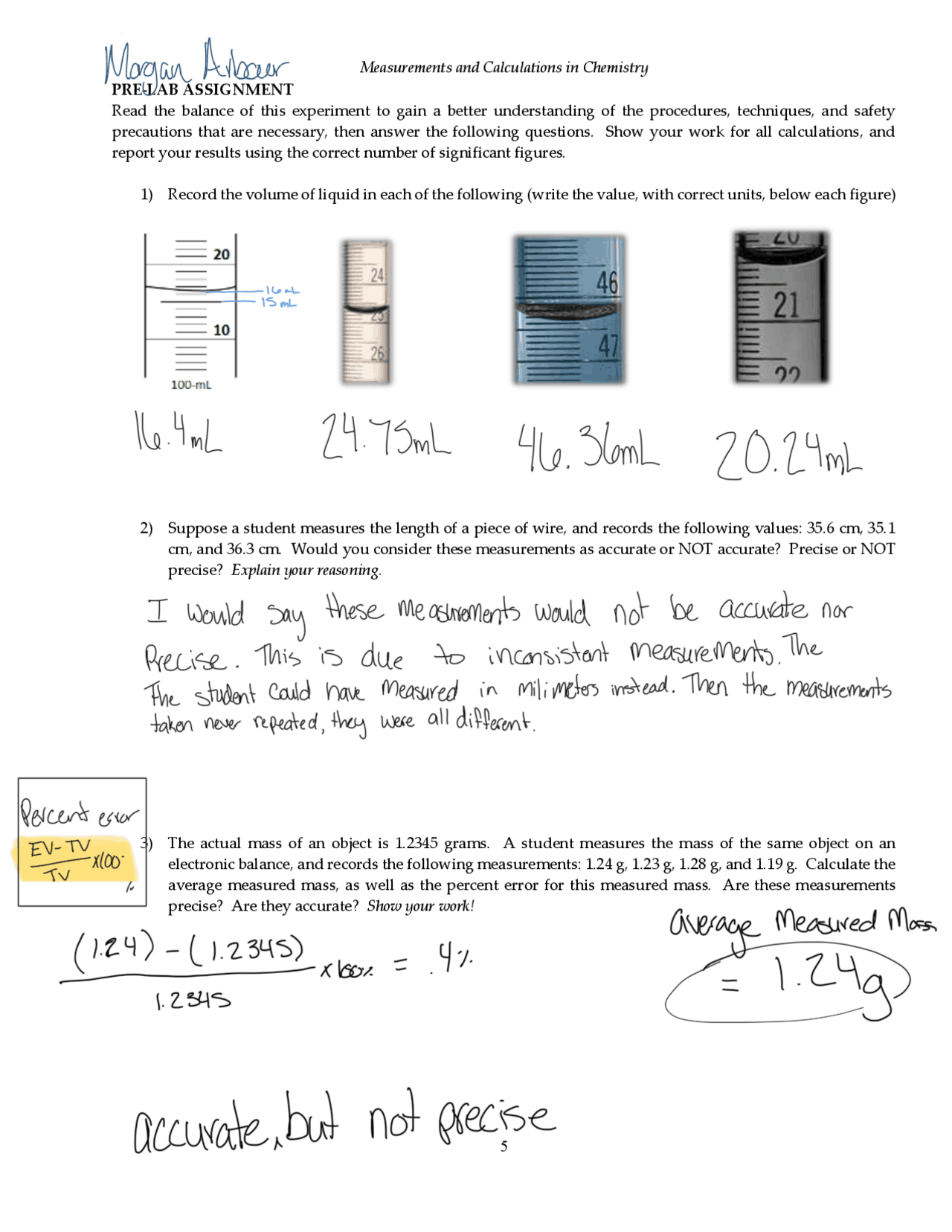 Measurements and calculation in chemistry | Assignments Chemistry | Docsity