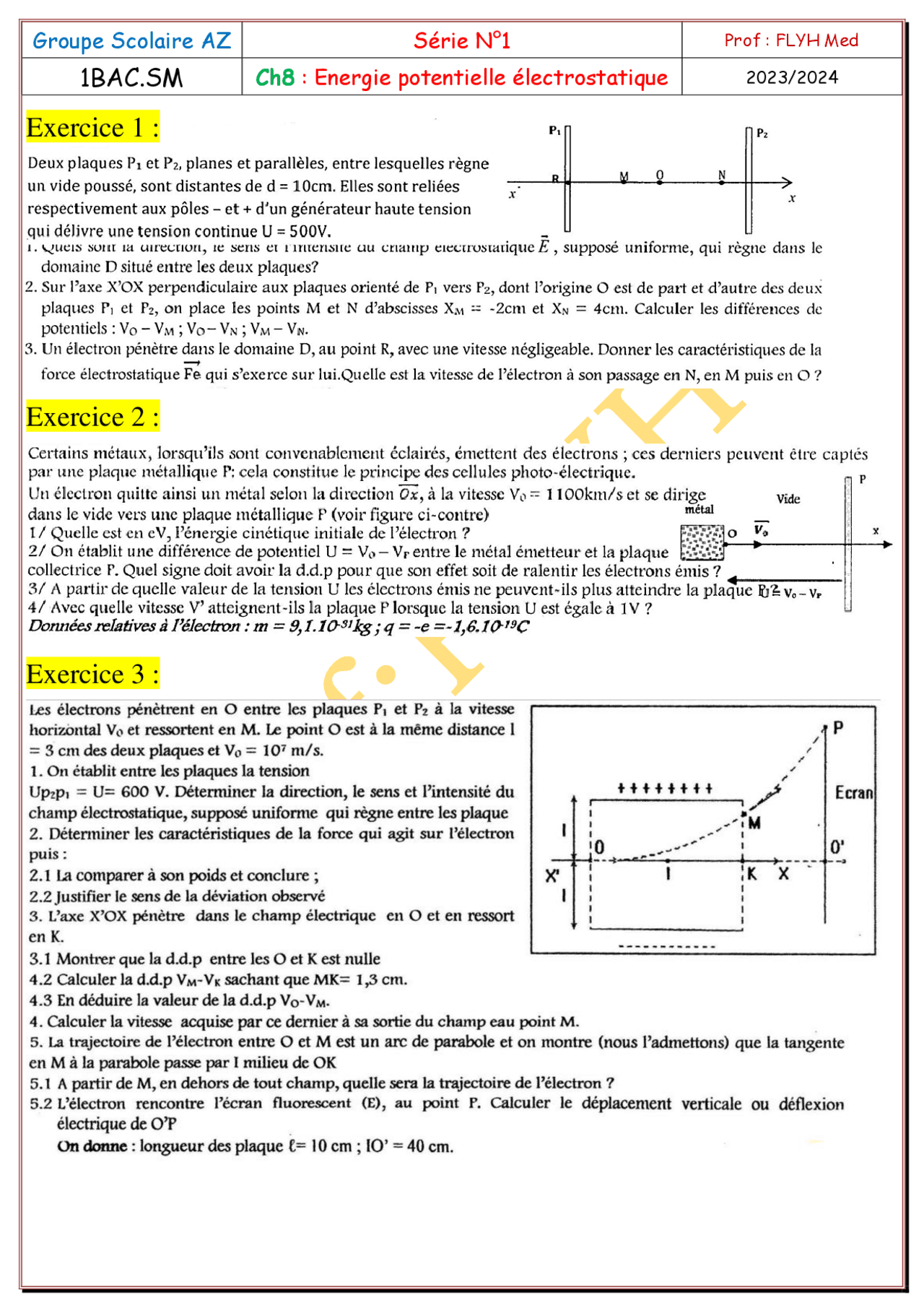énergie électrostatique | Exercices Physique | Docsity