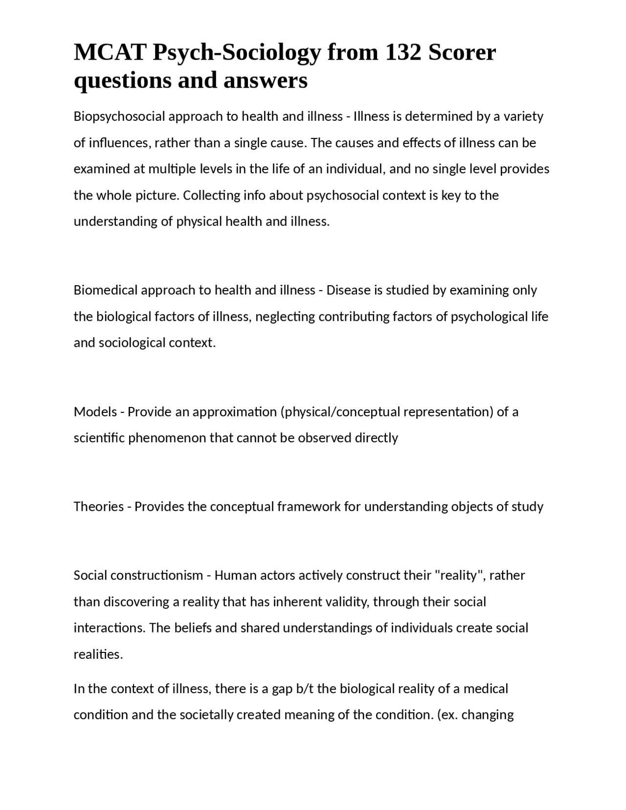 MCAT Psych-Sociology Study Notes: Key Concepts and Definitions | Exams ...