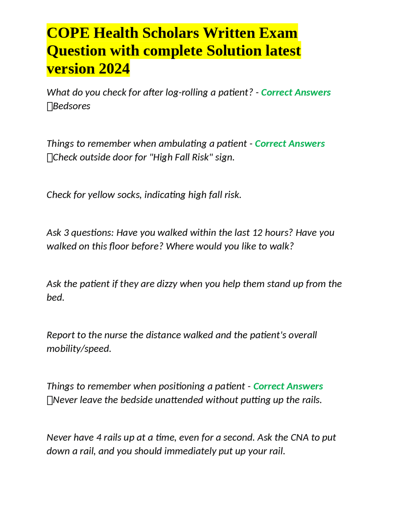 COPE Health Scholars Written Exam Question with complete Solution ...