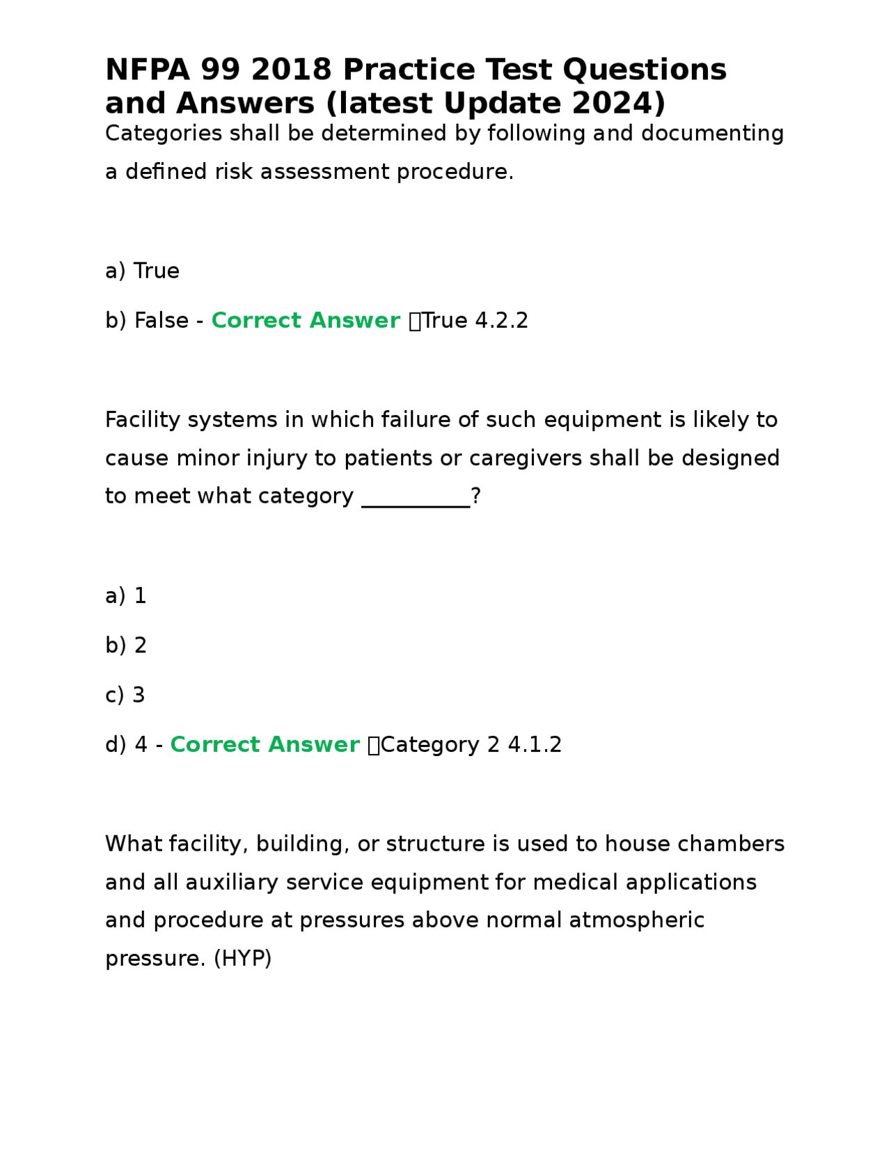 NFPA 99 2018 Practice Test Questions and Answers for Medical Gas ...