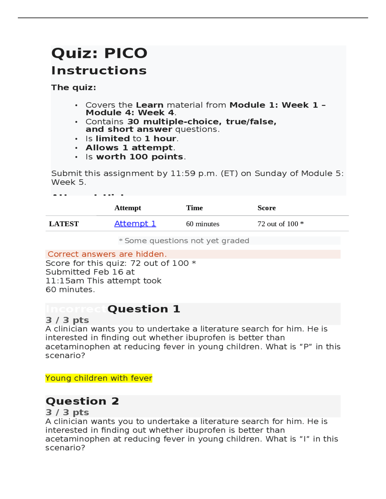 Quiz on Literature Search and PICO(T) Concepts | Exams Nursing | Docsity