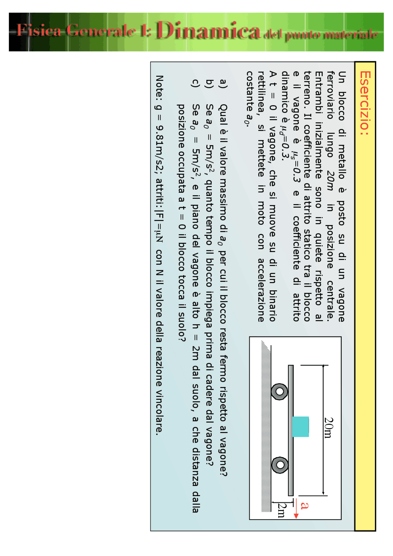 Fisica: Esercizio di dinamica | Esercizi di Fisica ambientale | Docsity