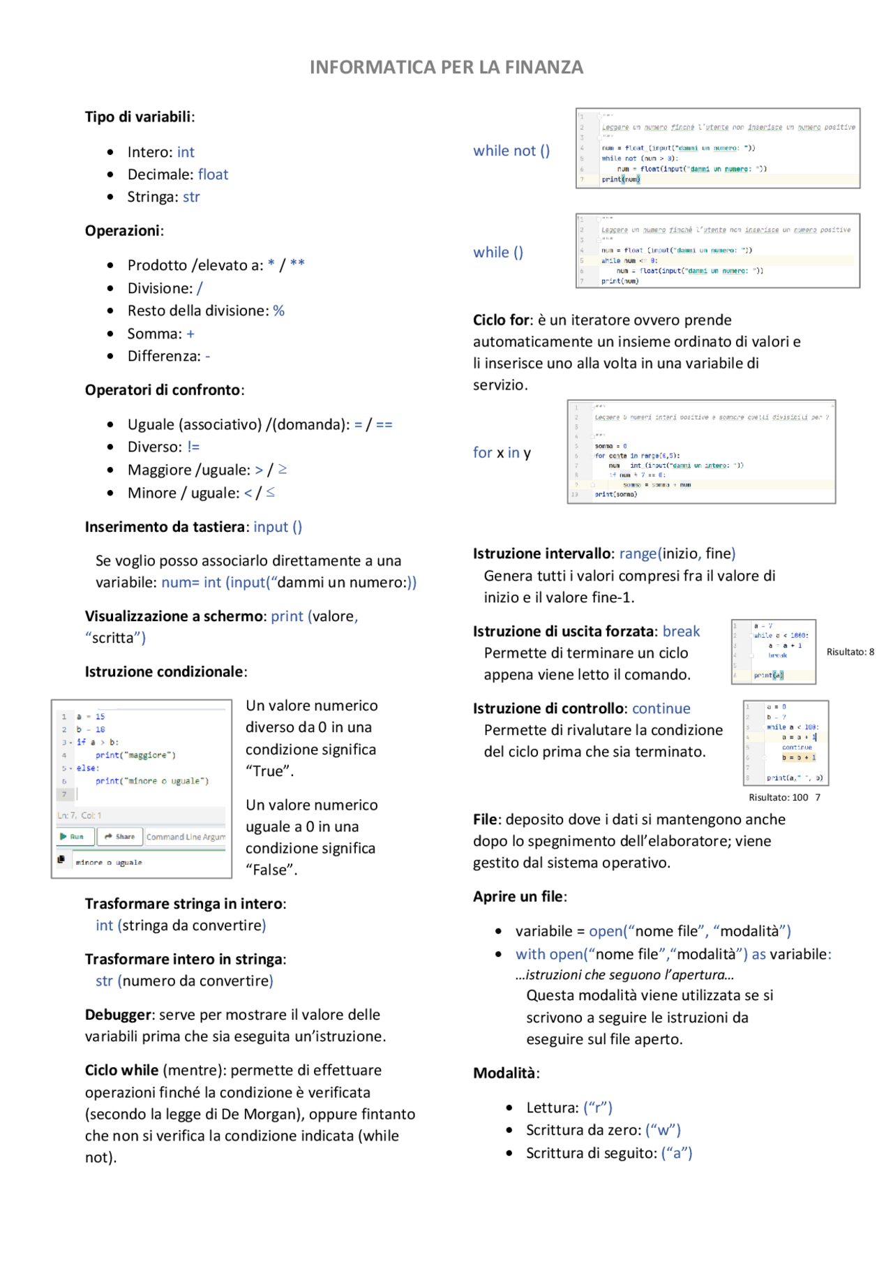 Formulario Informatica per la finanza - Linguaggio python avanzato ...