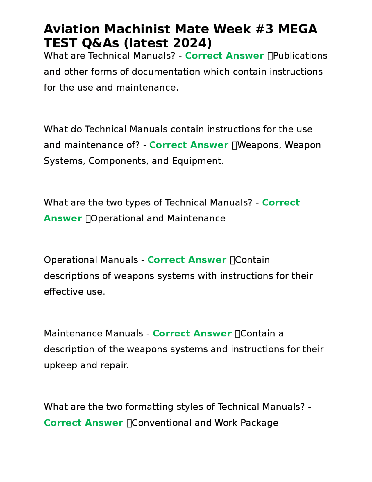 Aviation Machinist Mate Week #3 MEGA Test Q&As: Technical Manuals and ...