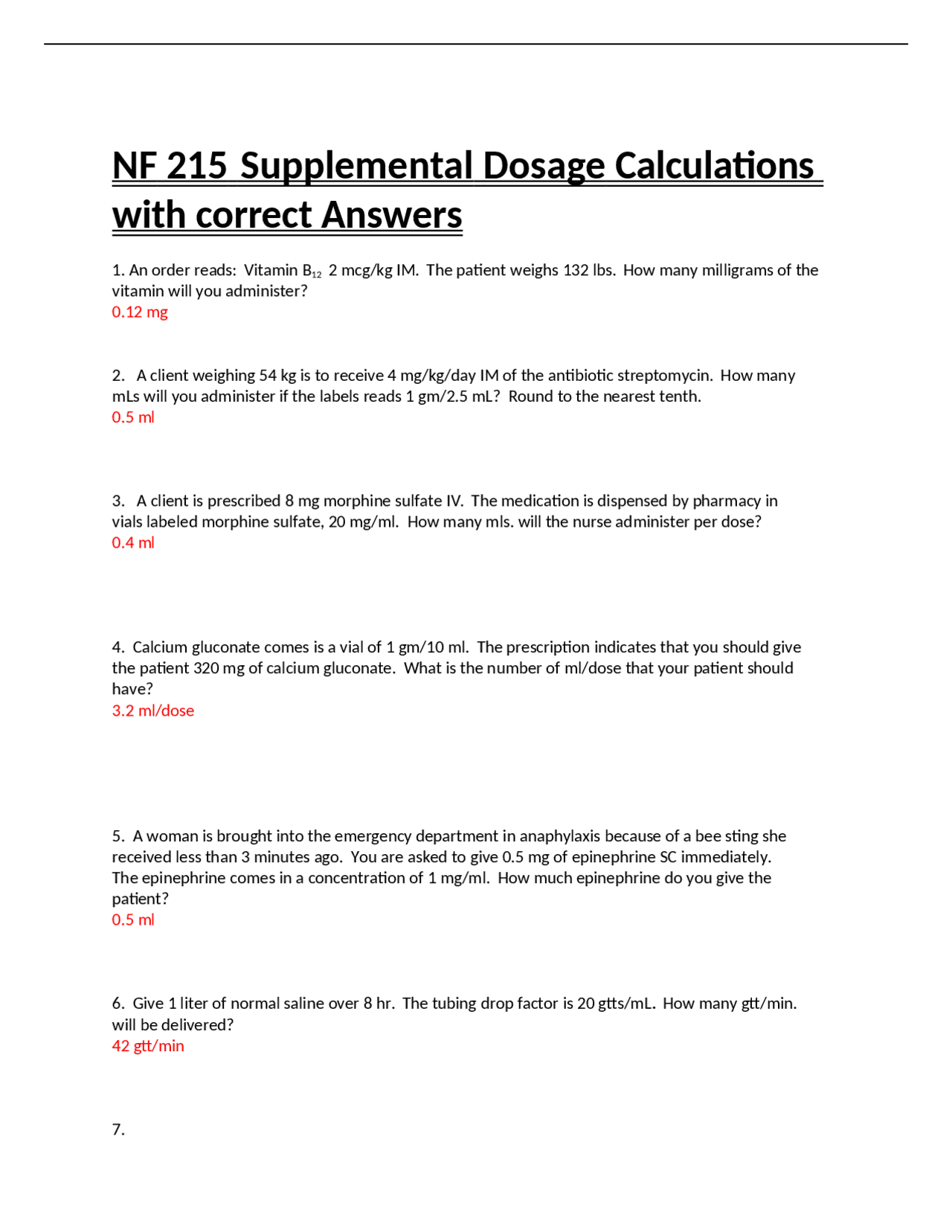 Dosage Calculations with Answers: Solving for Milligrams, Milliliters ...