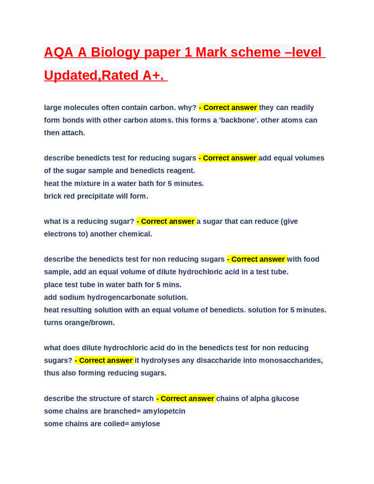 AQA A Biology paper 1 Mark scheme –level Updated,Rated A+. | Exams ...