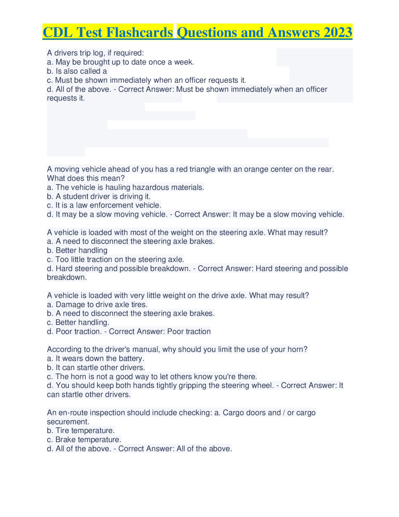 CDL Test Flashcards: Essential Questions and Answers for 2023 | Exams ...