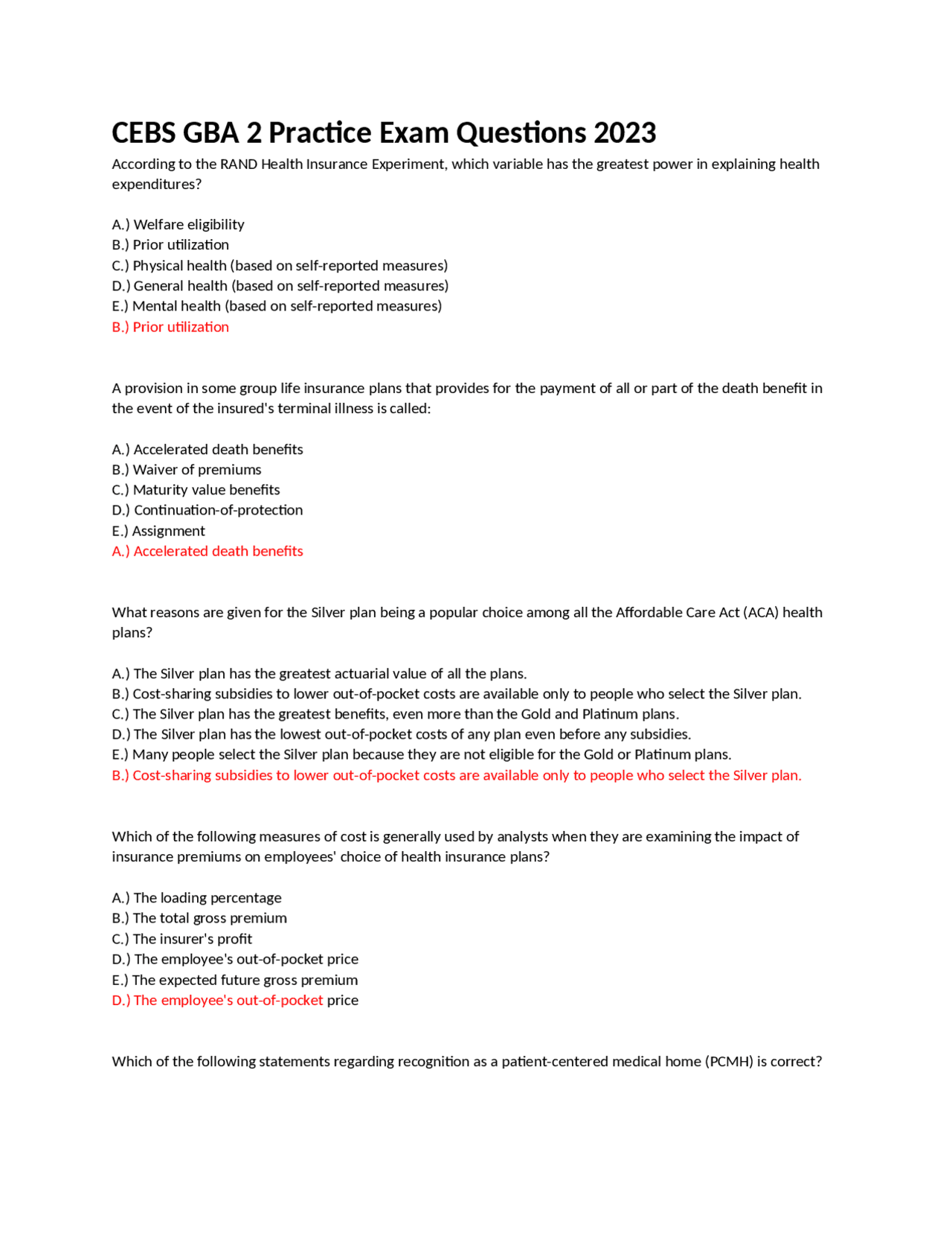 CEBS GBA 2 Practice Exam Questions 2023 -2024 Graded A+ | Exams Nursing ...