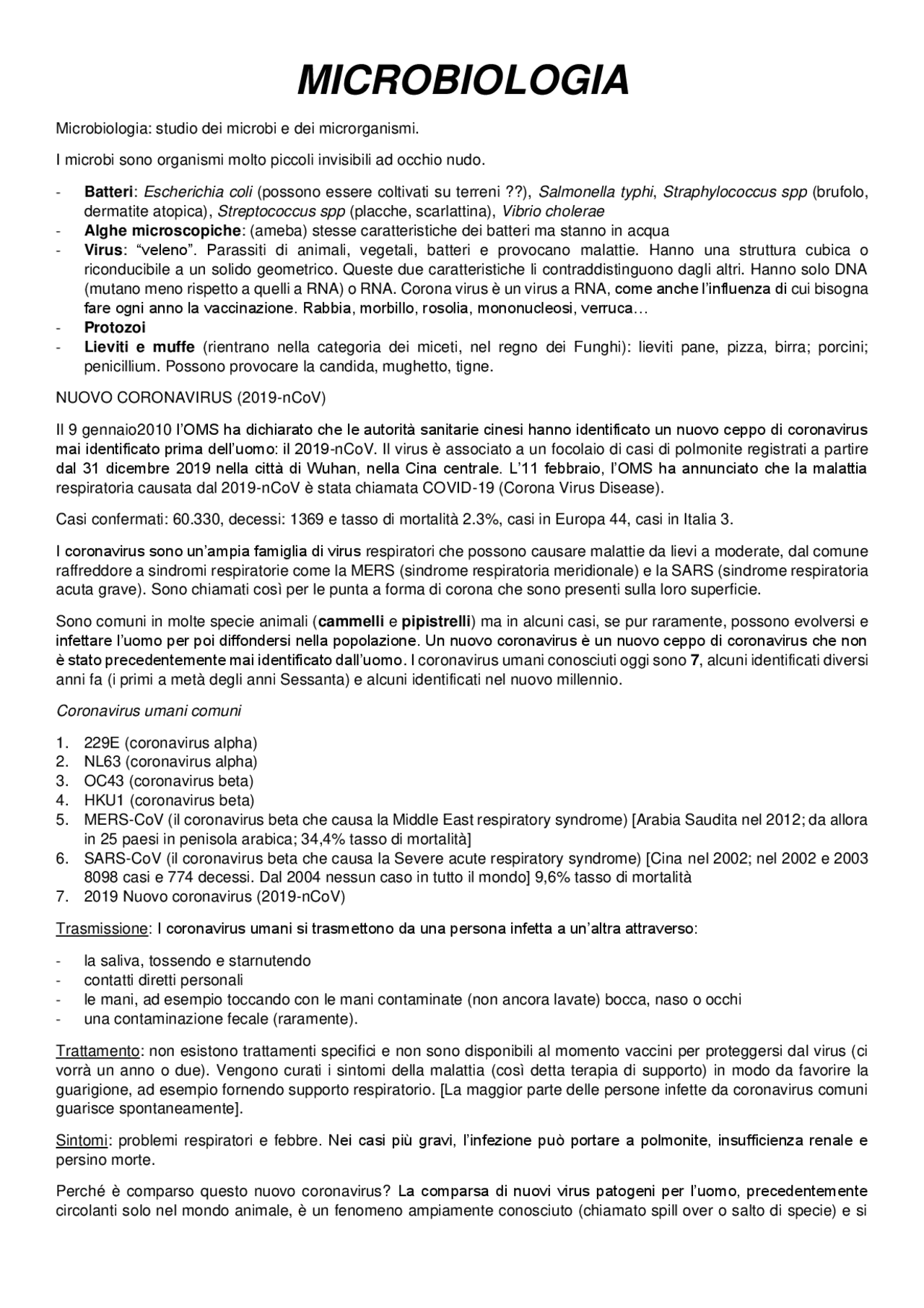 MICROBIOLOGIA - SBOBINE | Dispense di Microbiologia | Docsity