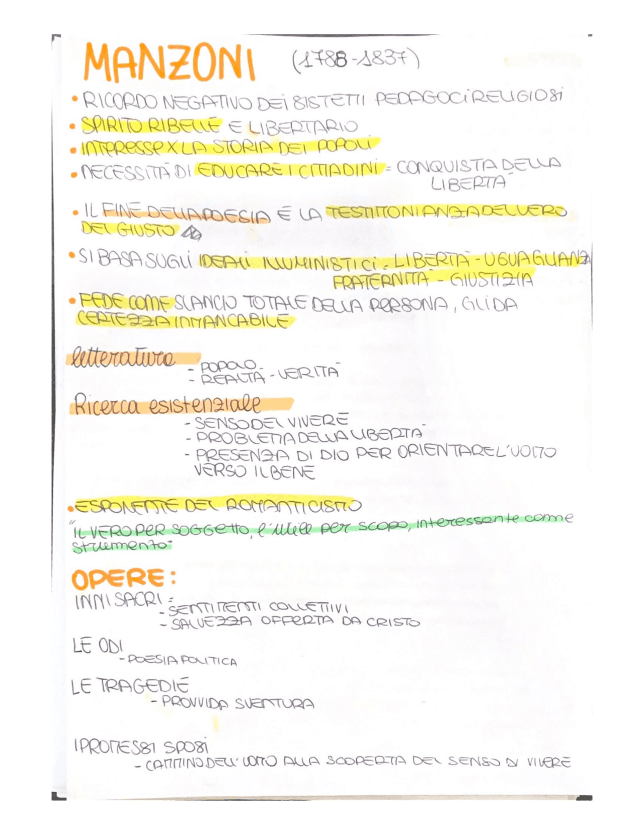 Da Manzoni a Svevo riassunto per maturità | Appunti di Italiano | Docsity