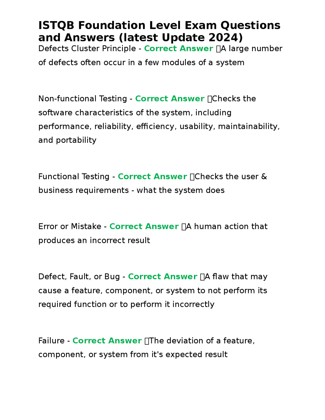 ISTQB Foundation Level Exam Questions and Answers (2024) - Software ...
