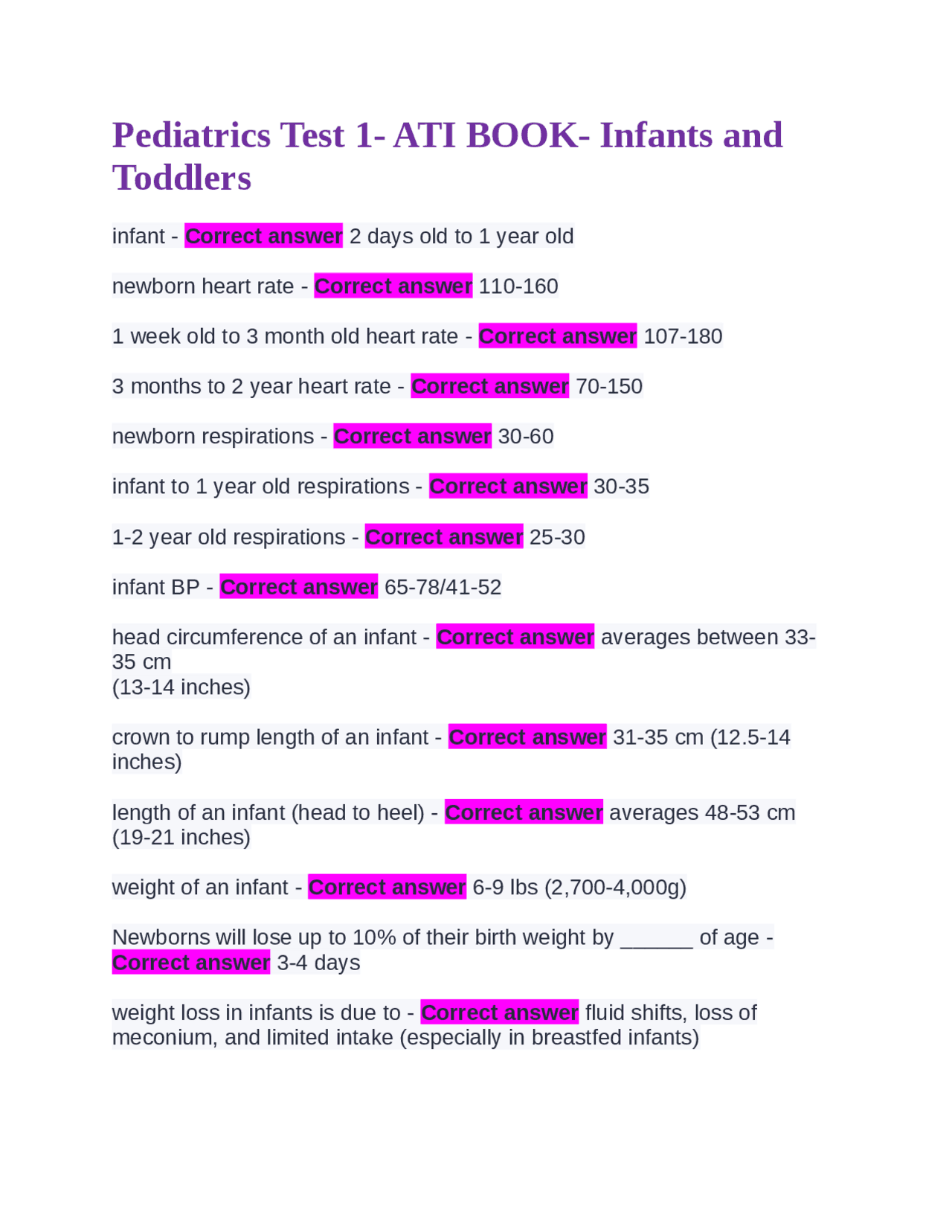 Pediatrics Test: Infant and Toddler Development and Health | Exams ...