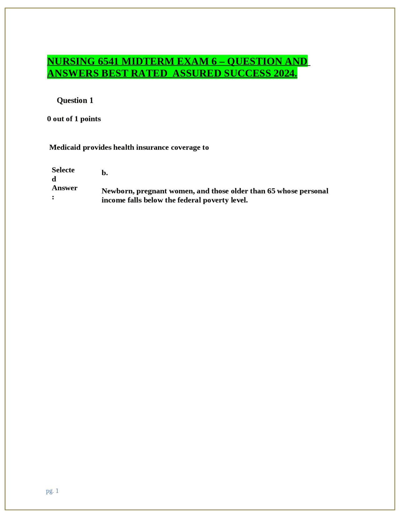 NURSING 6541 MIDTERM EXAM 6 – QUESTION AND ANSWERS BEST RATED ASSURED ...