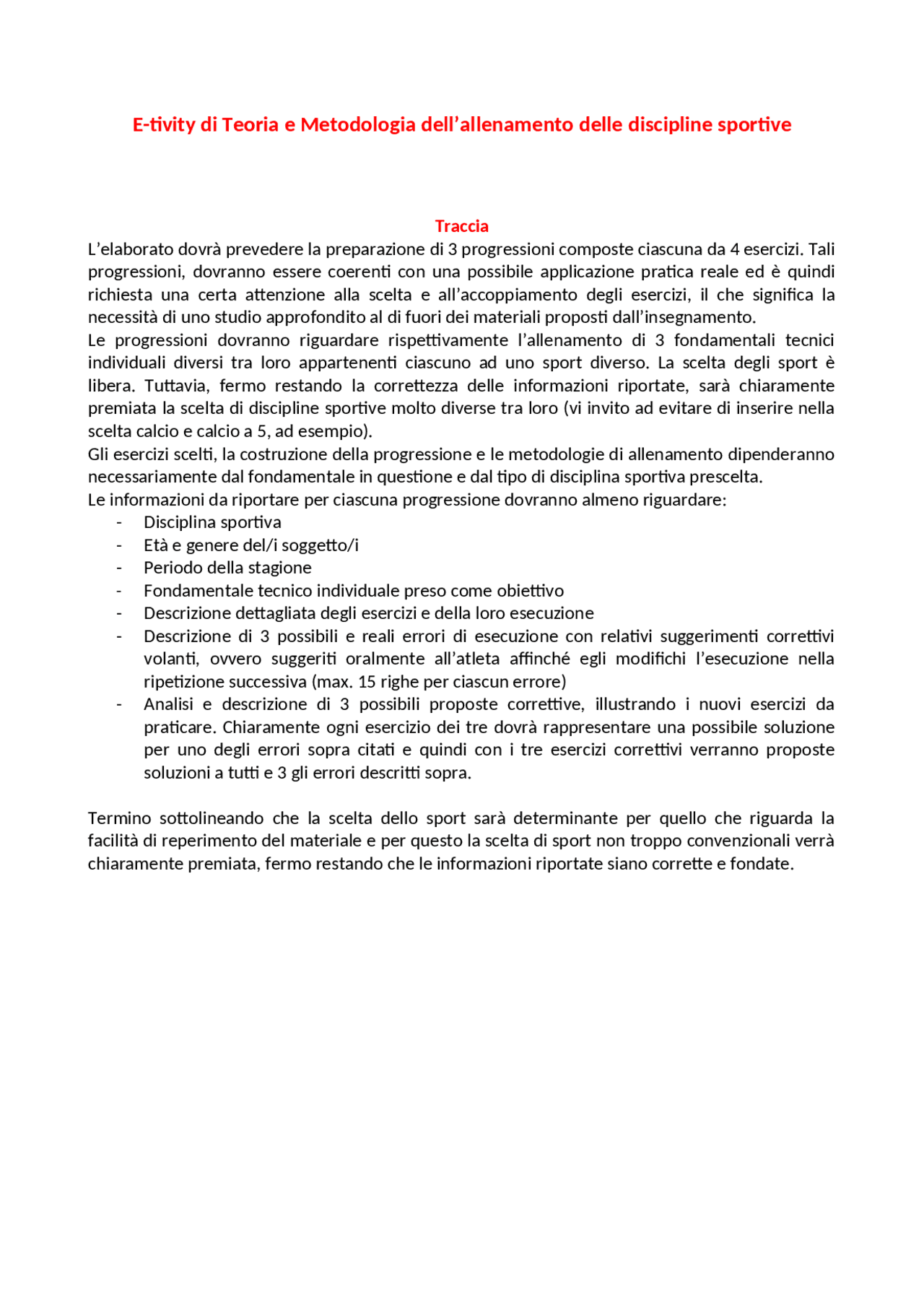 UNICUSANO - E-tivity di teoria e metodologia dell'allenamento ...
