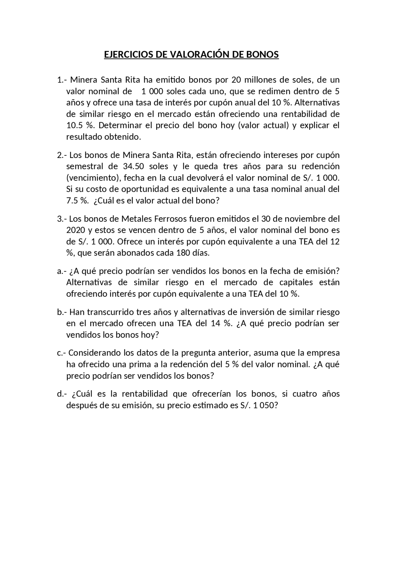 EJERCICIOS PARA RESOLVER | Ejercicios de Finanzas | Docsity