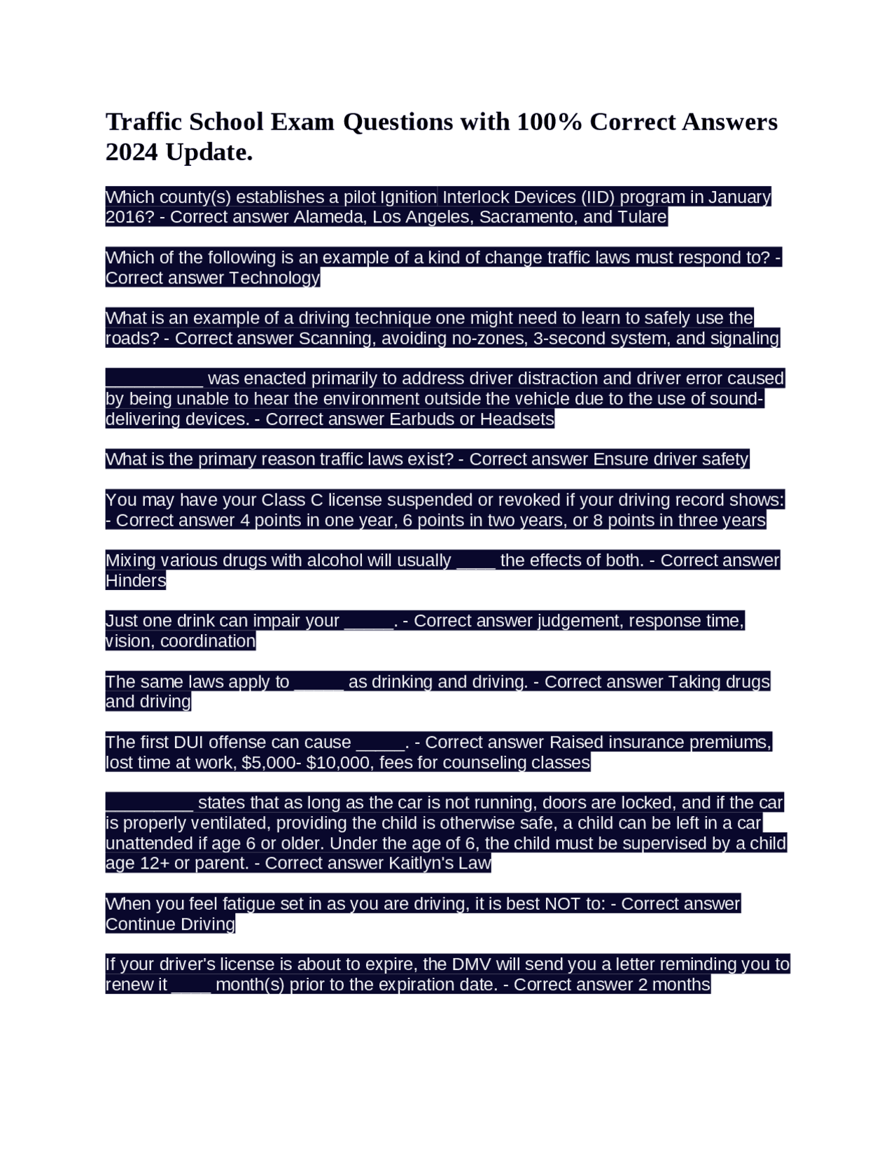 Traffic School Exam Questions and Answers: Ensuring Road Safety | Exams ...