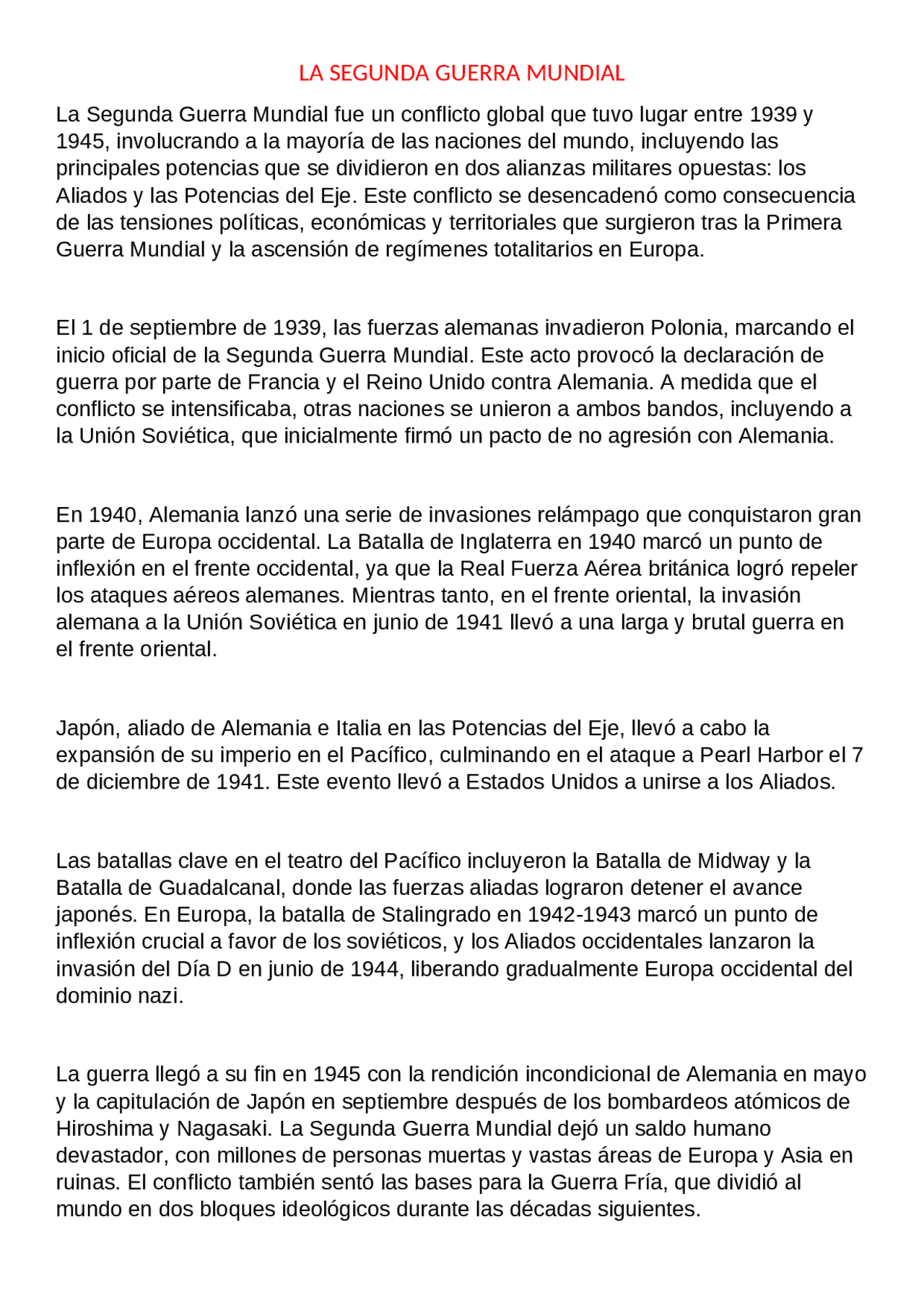 Resumen de la segunda guerra mundial | Apuntes de Historia | Docsity