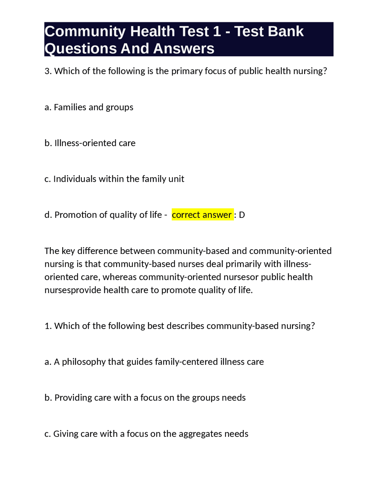 Community Health Nursing: Focusing on Population Needs and Public ...