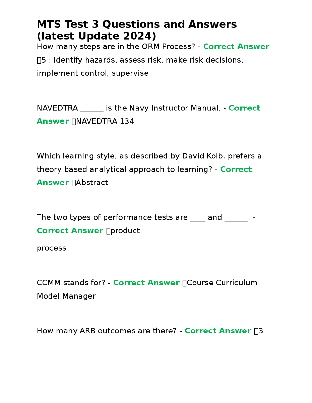 MTS Test 3 Questions and Answers (latest Update 2024) | Exams Nursing ...