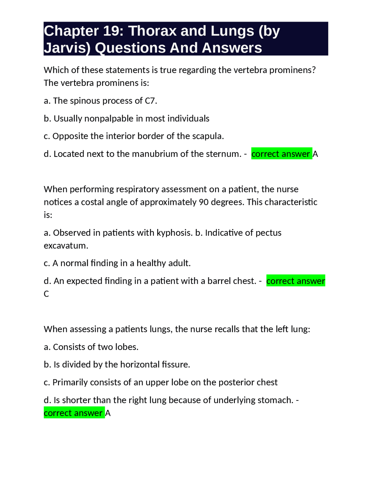 Jarvis' Thorax and Lungs: Questions and Answers - Respiratory ...