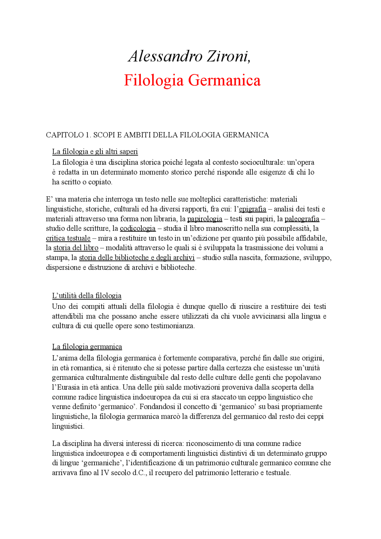 Alessandro Zironi, Filologia Germanica | Sintesi del corso di Filologia ...