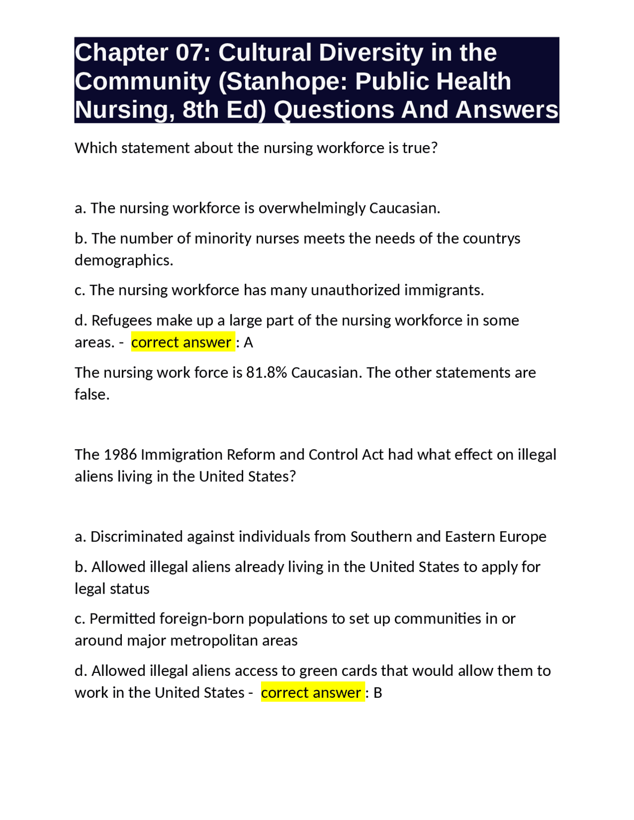Cultural Diversity in Public Health Nursing: Questions and Answers ...