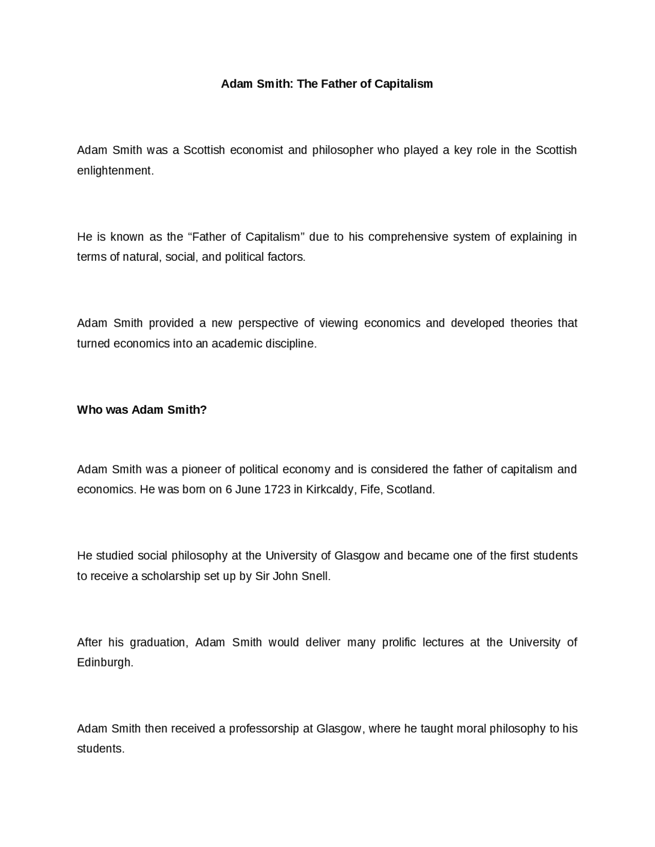 Adam Smith: Scottish Economist Who Established Capitalism | Study notes ...