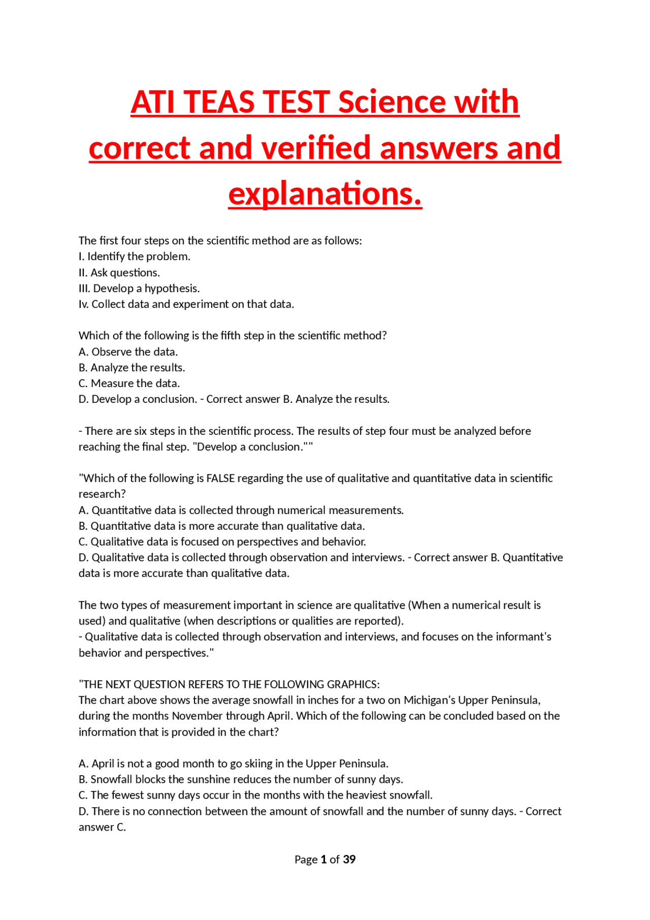 ATI TEAS test science with correct and verified answers and ...