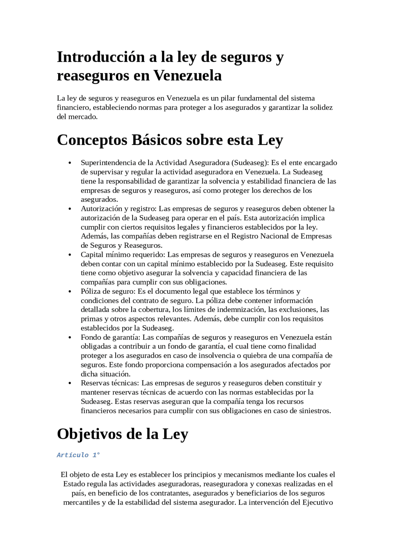 Ley de Seguros y reaseguros en Venezuela | Monografías, Ensayos de Derecho | Docsity