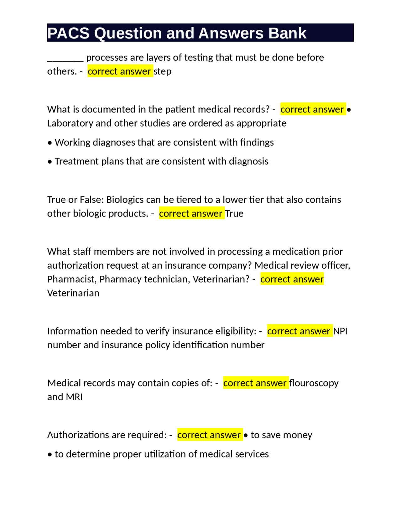 PACS Question and Answers Bank | Exams Computer Graphics | Docsity