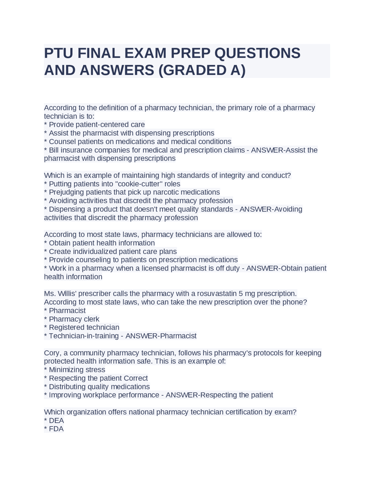 PTU FINAL EXAM PREP QUESTIONS AND ANSWERS (GRADED A) | Exams ...