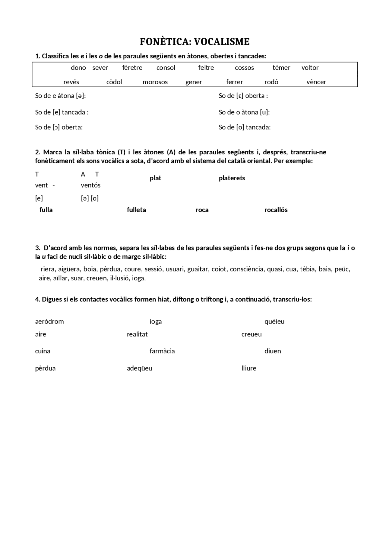 ejercicios de fonetica | Ejercicios de Lengua y Literatura | Docsity