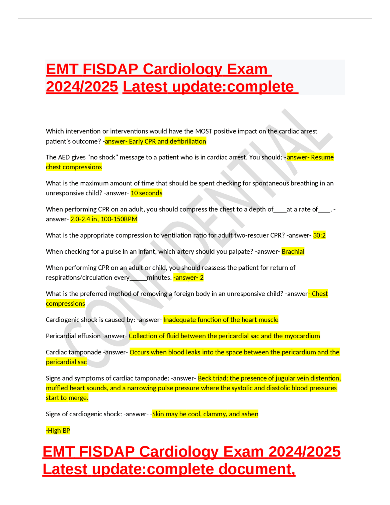 EMT FISDAP Cardiology Exam 2024/2025 Latest update:complete document ...
