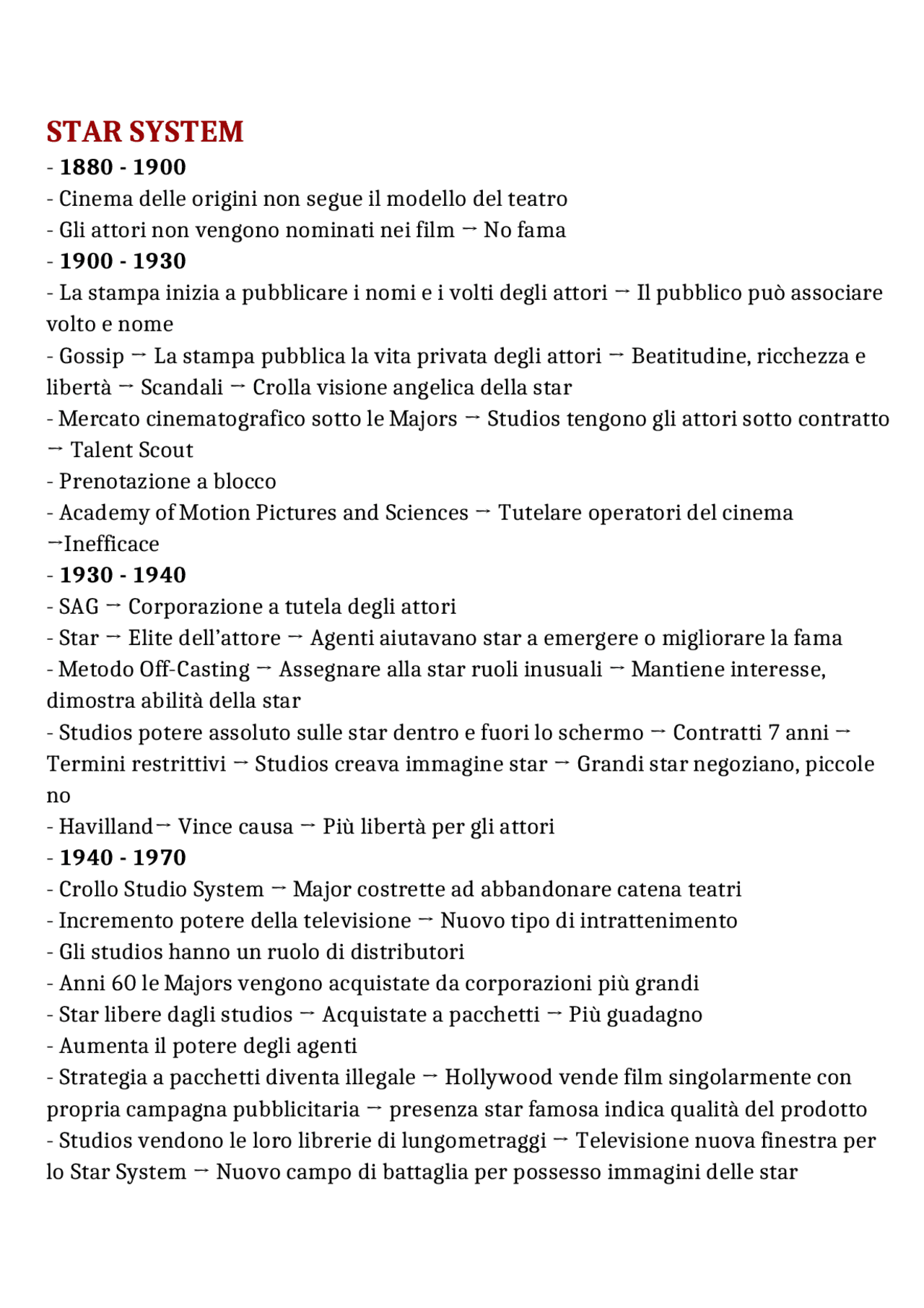 Star system libro riassunto | Appunti di Storia Del Cinema | Docsity