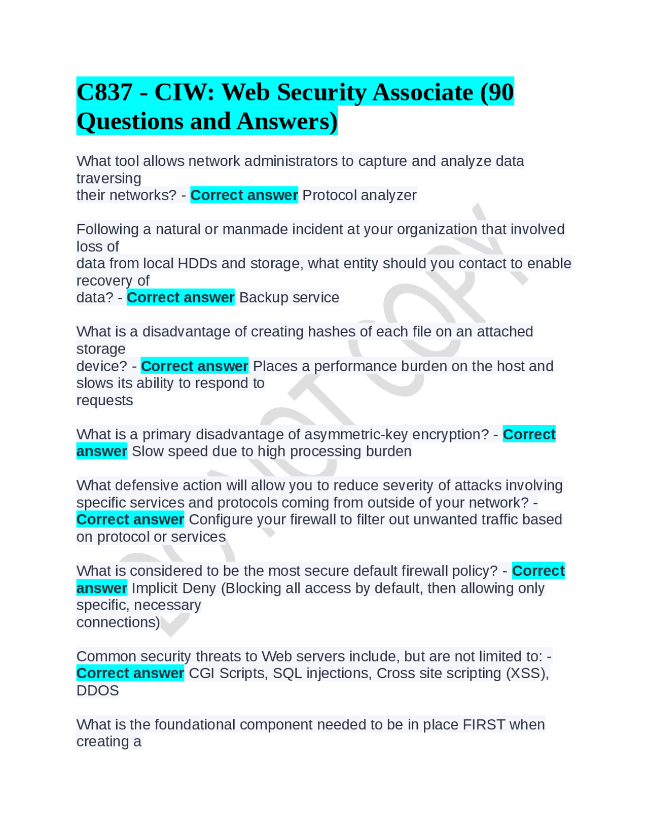Network Security Quiz Answers And Explanations Exams Cryptography And System Security Docsity