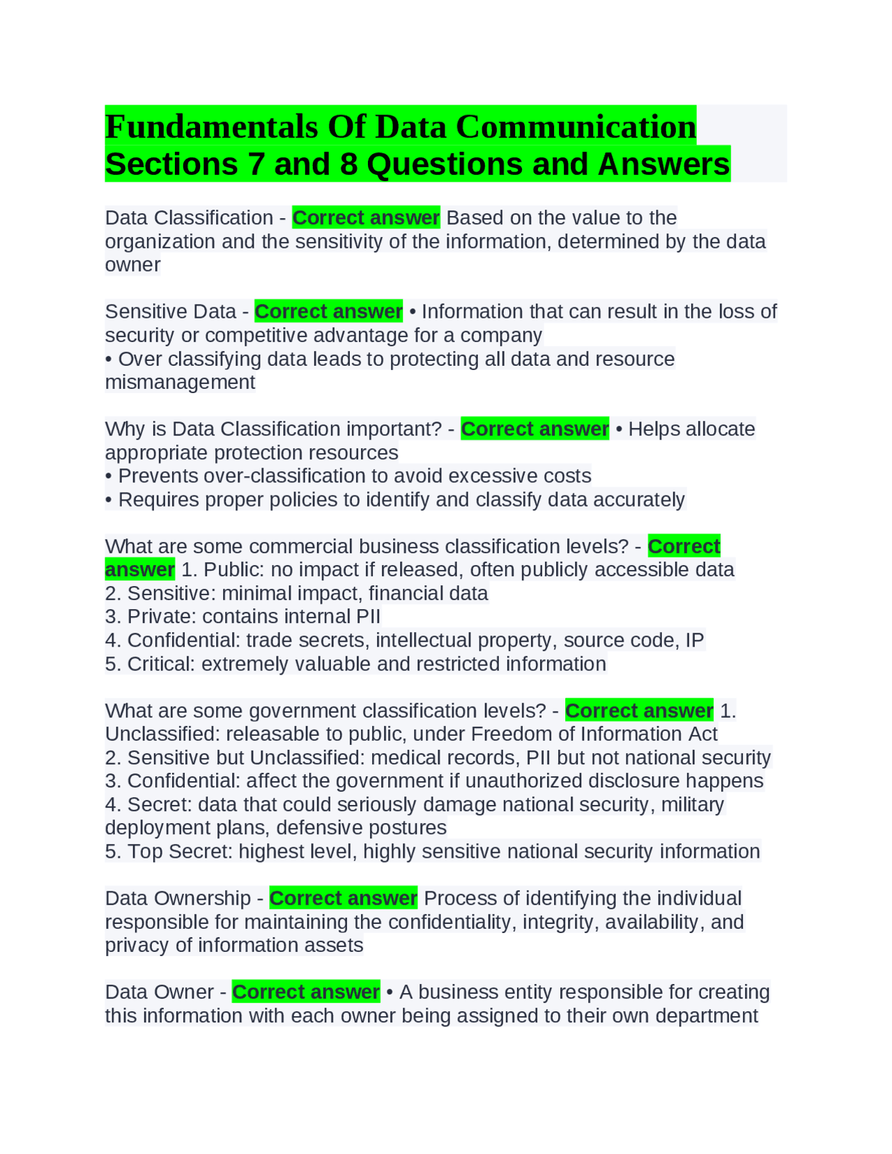 Data Security and Privacy: Roles and Methods | Exams Computer Science | Docsity