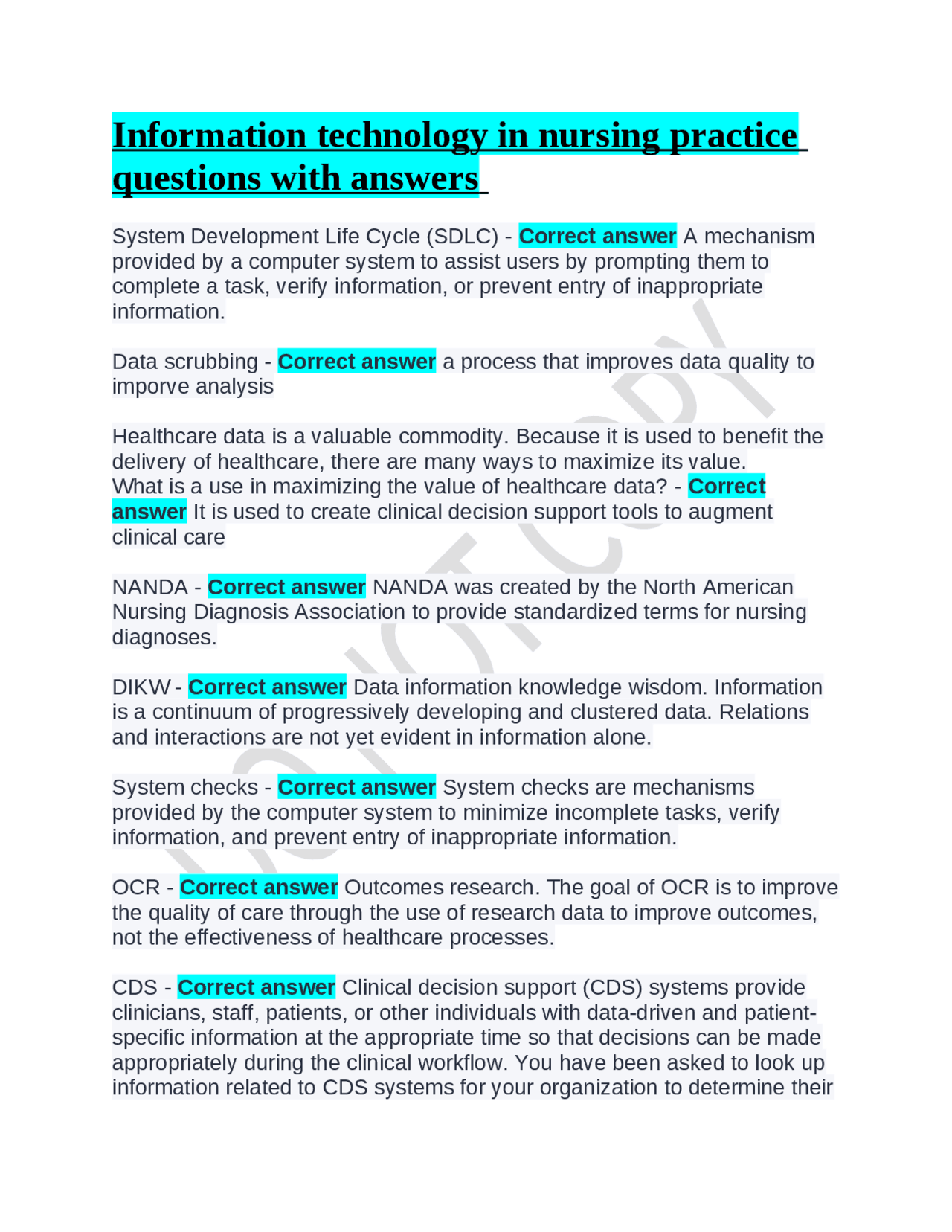 Information technology in nursing practice questions with answers ...