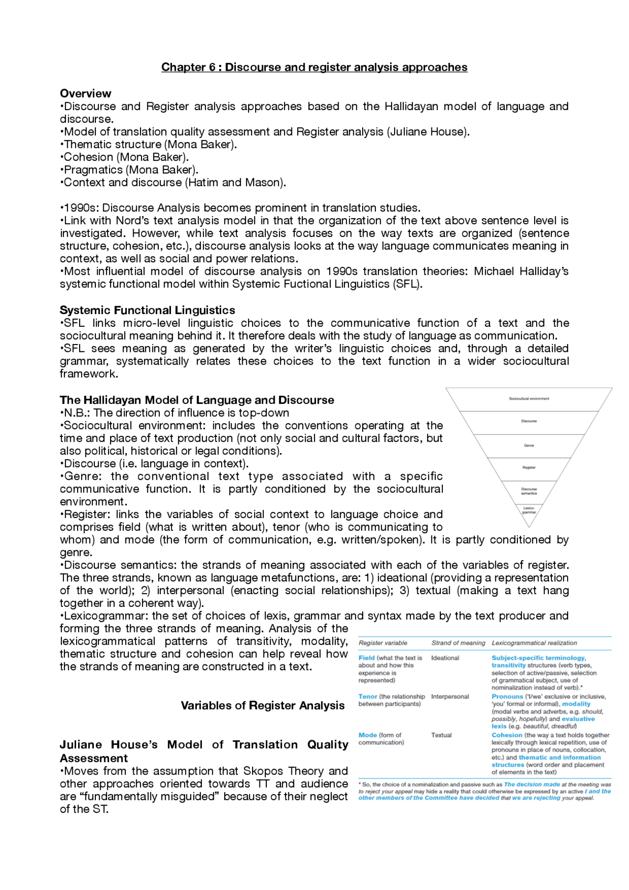 Discourse and register analysis approaches | Appunti di Traduzione | Docsity