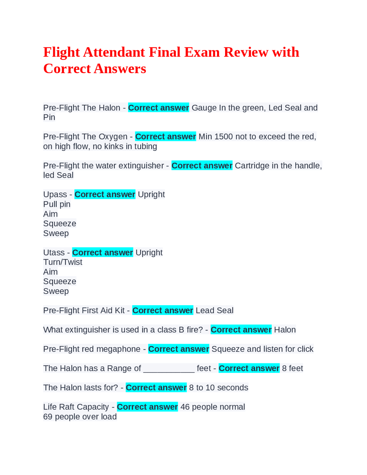 Flight Attendant Final Exam Review with Correct Answers | Exams ...