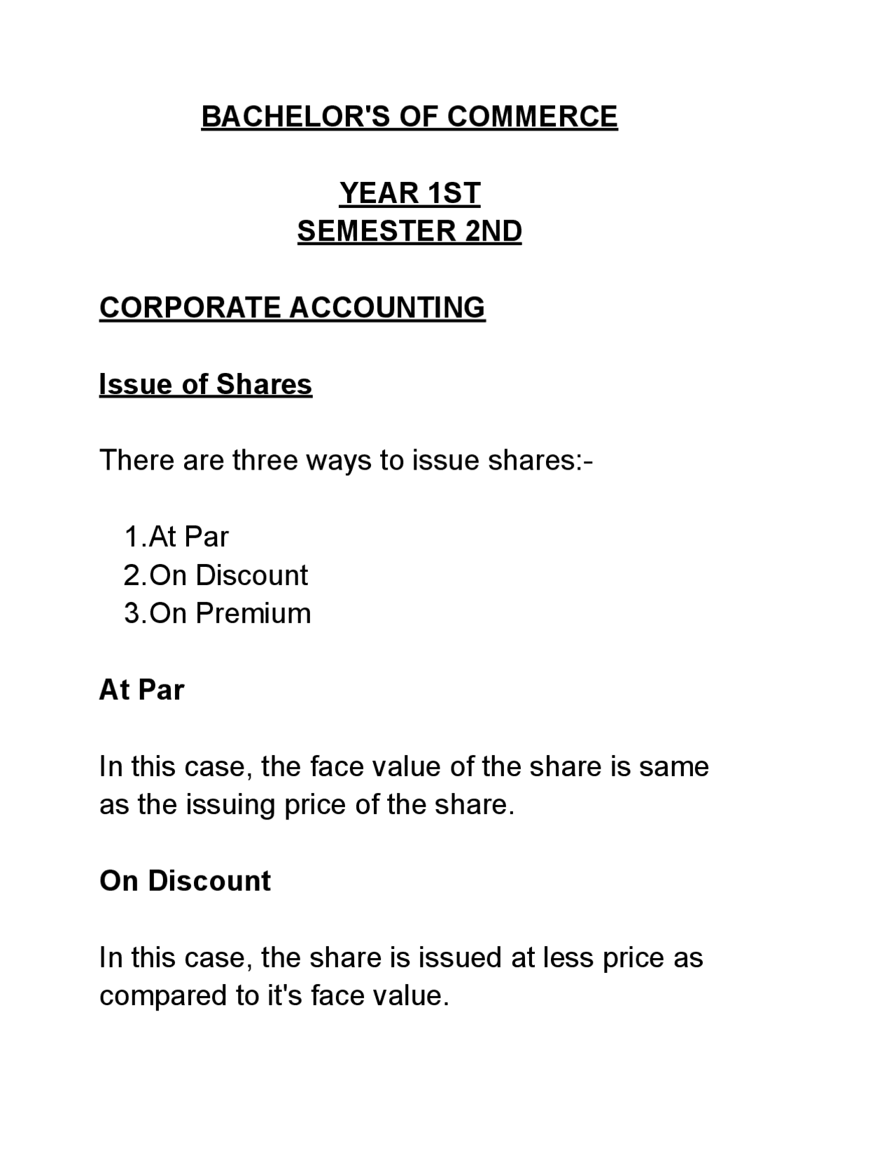 Corporate Accounting - Issue of Shares, Journal Entries | Study notes ...
