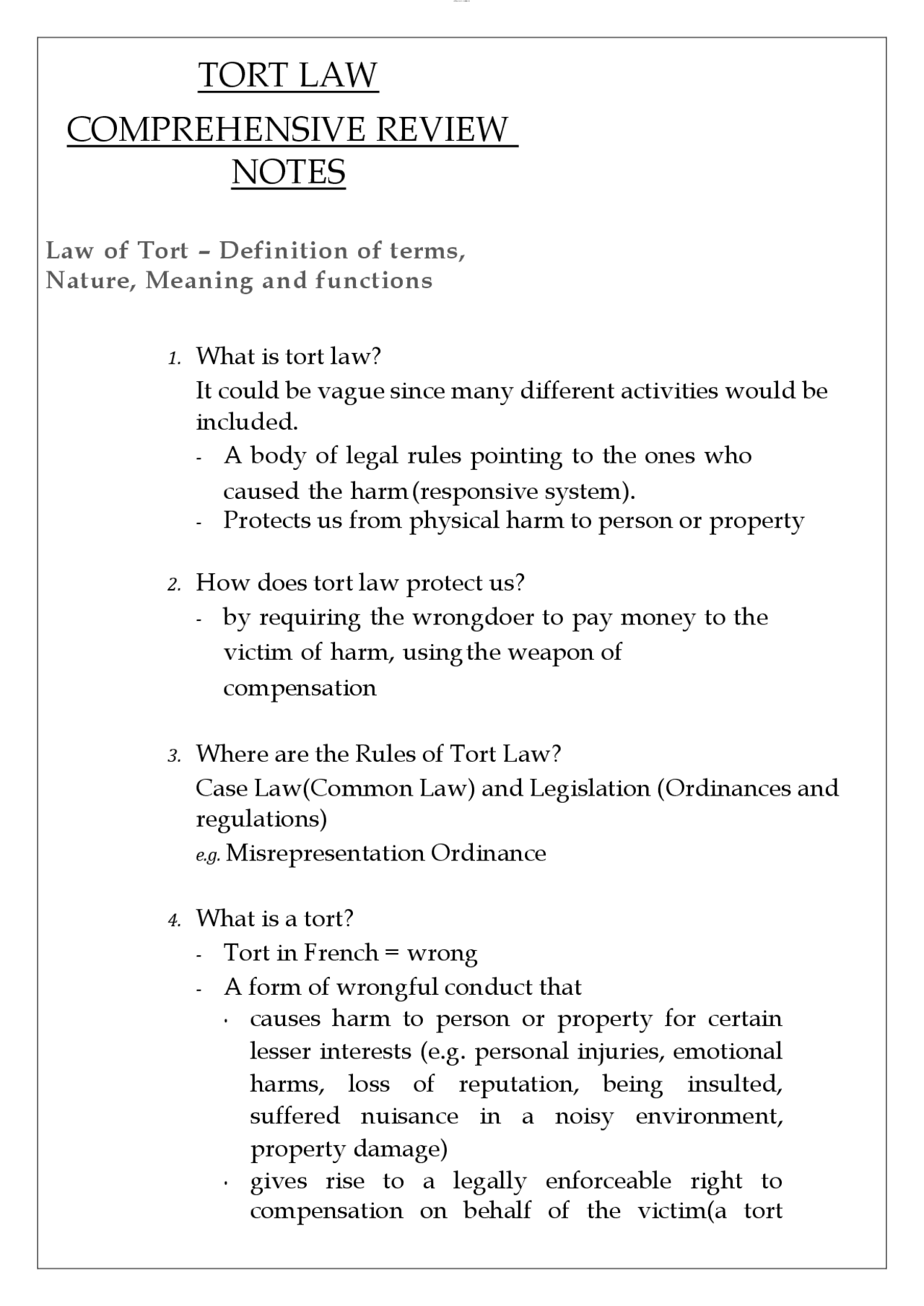 Tort Law: Definition, Sources, Functions, and Distinctions | Exams Law ...