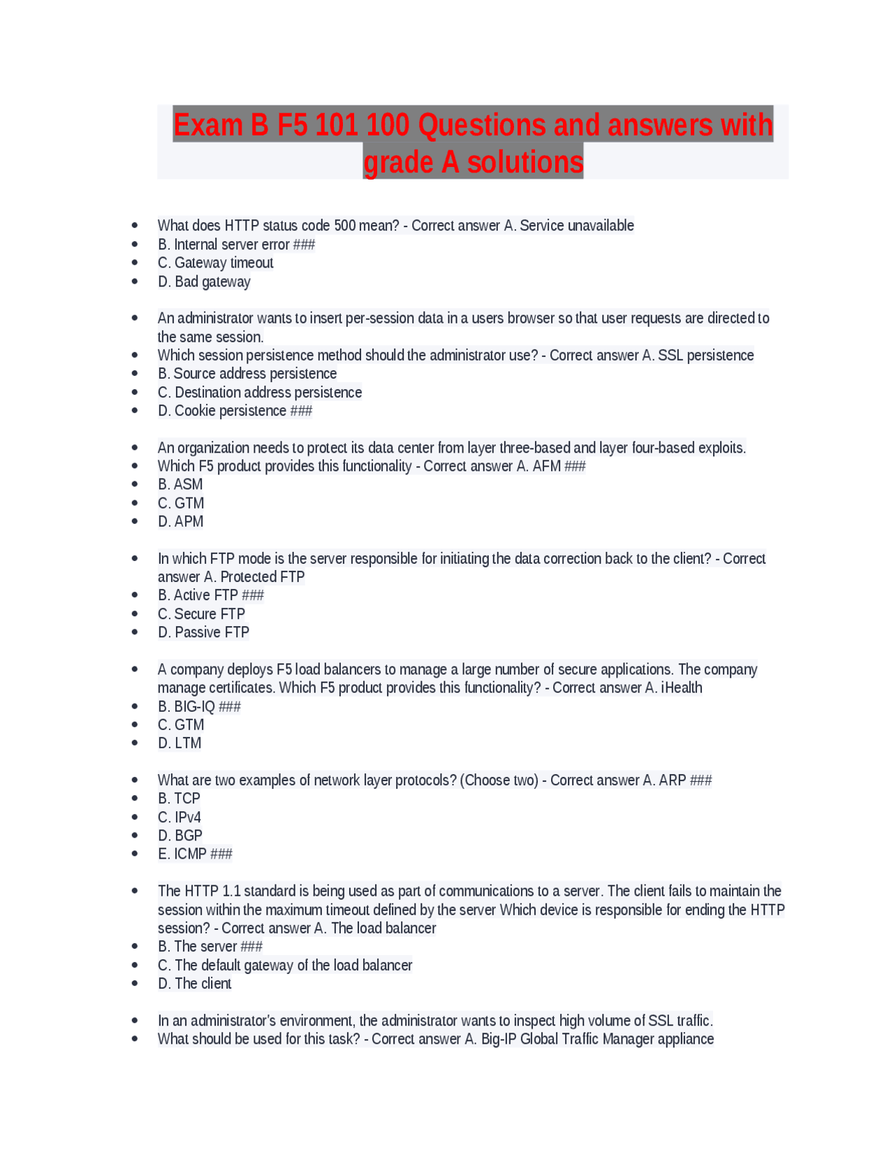 Exam B F5 101 100 Questions and answers with grade A solutions | Exams ...