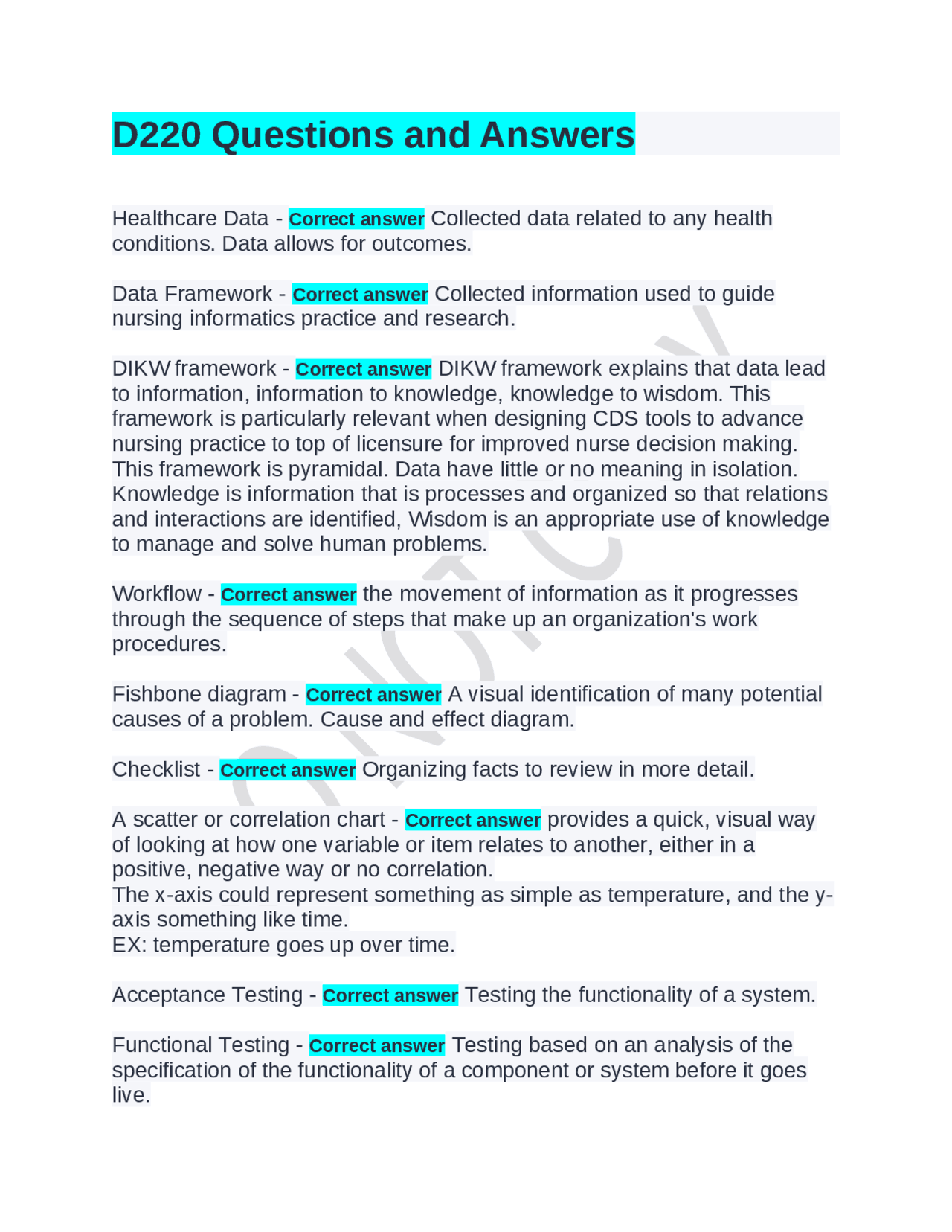 Health Informatics Key Concepts And Technologies Exams Medicine Docsity