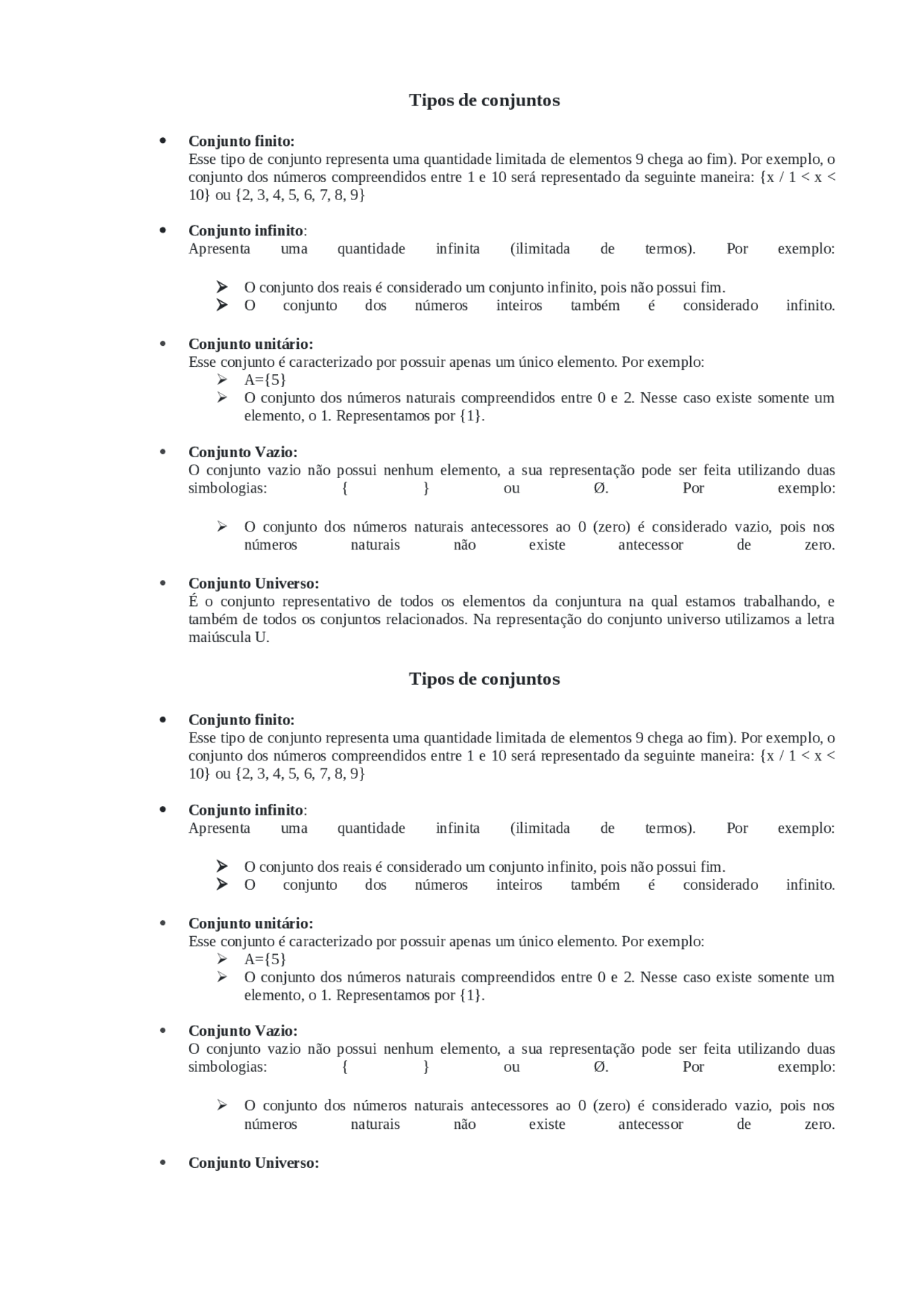 tipos de conjuntos numéricos | Resumos Matemática | Docsity