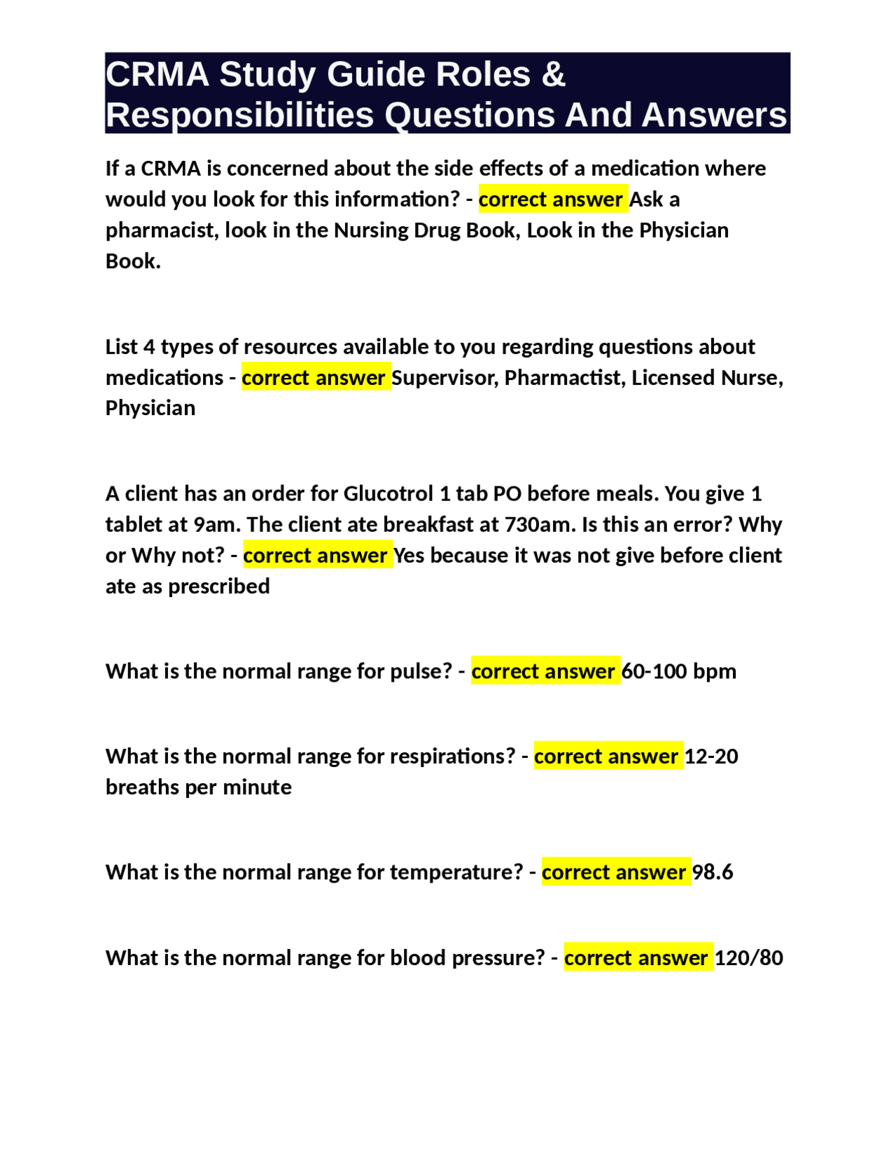 CRMA Study Guide Roles & Responsibilities Questions And Answers | Exams ...
