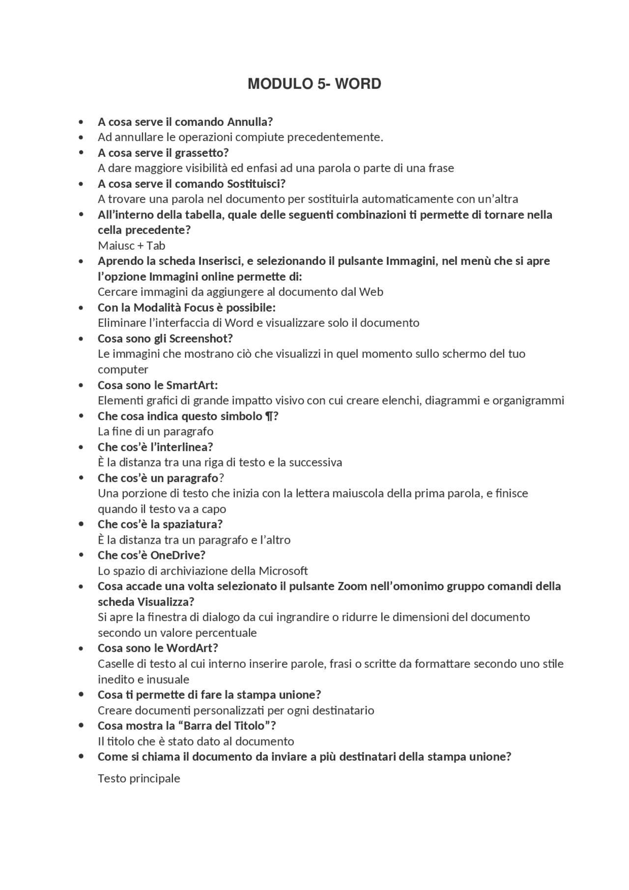 Eipass 7 moduli user- rispose modulo 5, prova d'esame | Prove d'esame di Informatica | Docsity