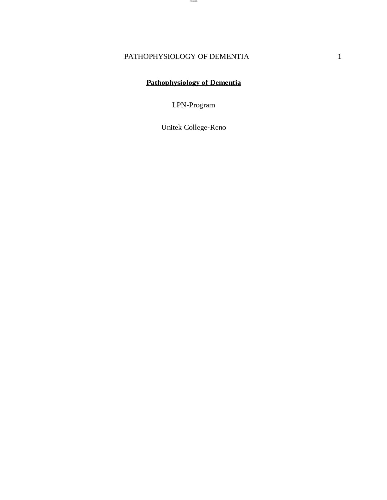 Dementia Patho Assignment Final version | Assignments Nursing | Docsity
